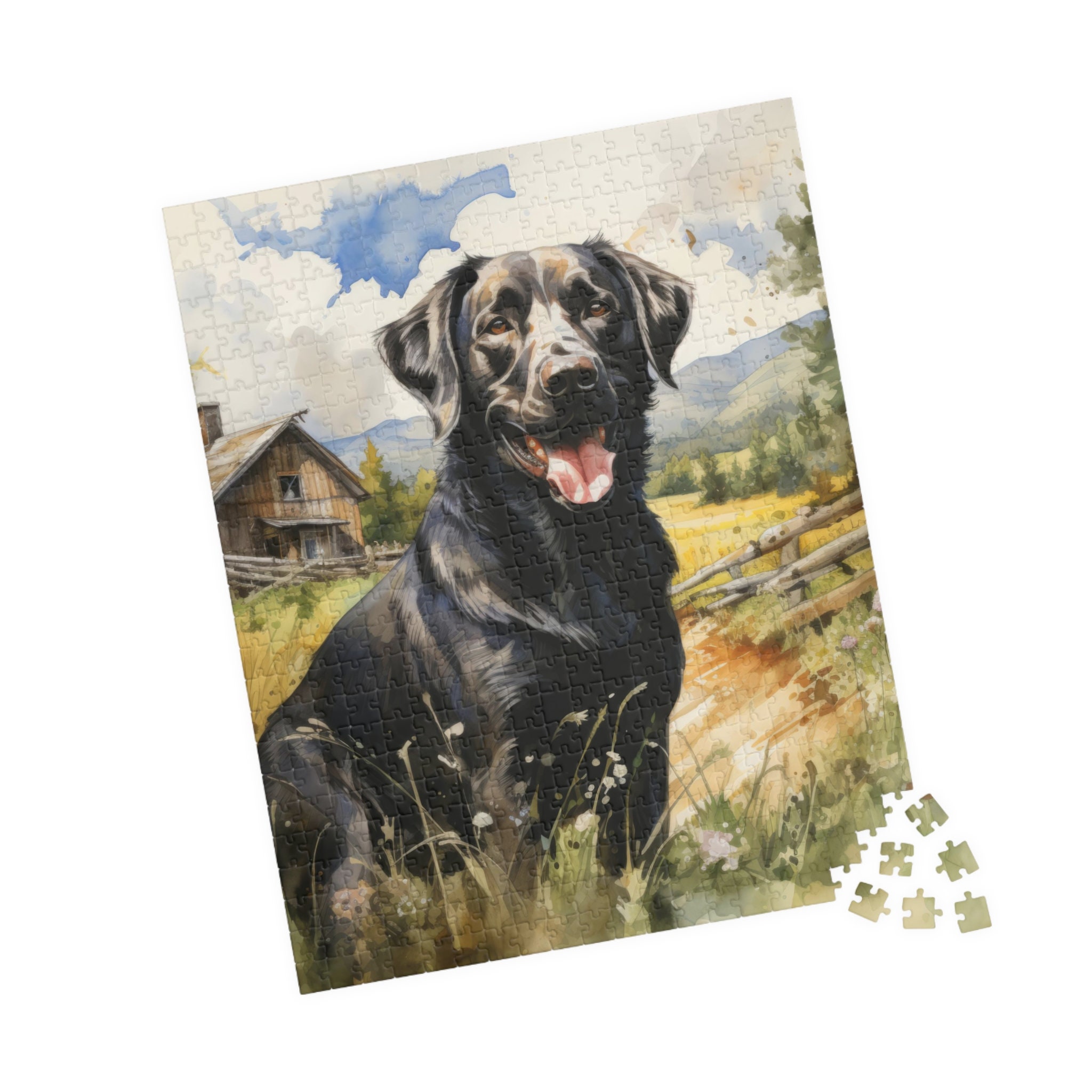 Happy Black Labrador on Farm Jigsaw Puzzle, Chipboard Dog Puzzle, Home ...