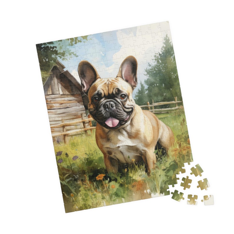Fawn French Bulldog on Rustic Farm Jigsaw Puzzle, Chipboard Dog Puzzle ...