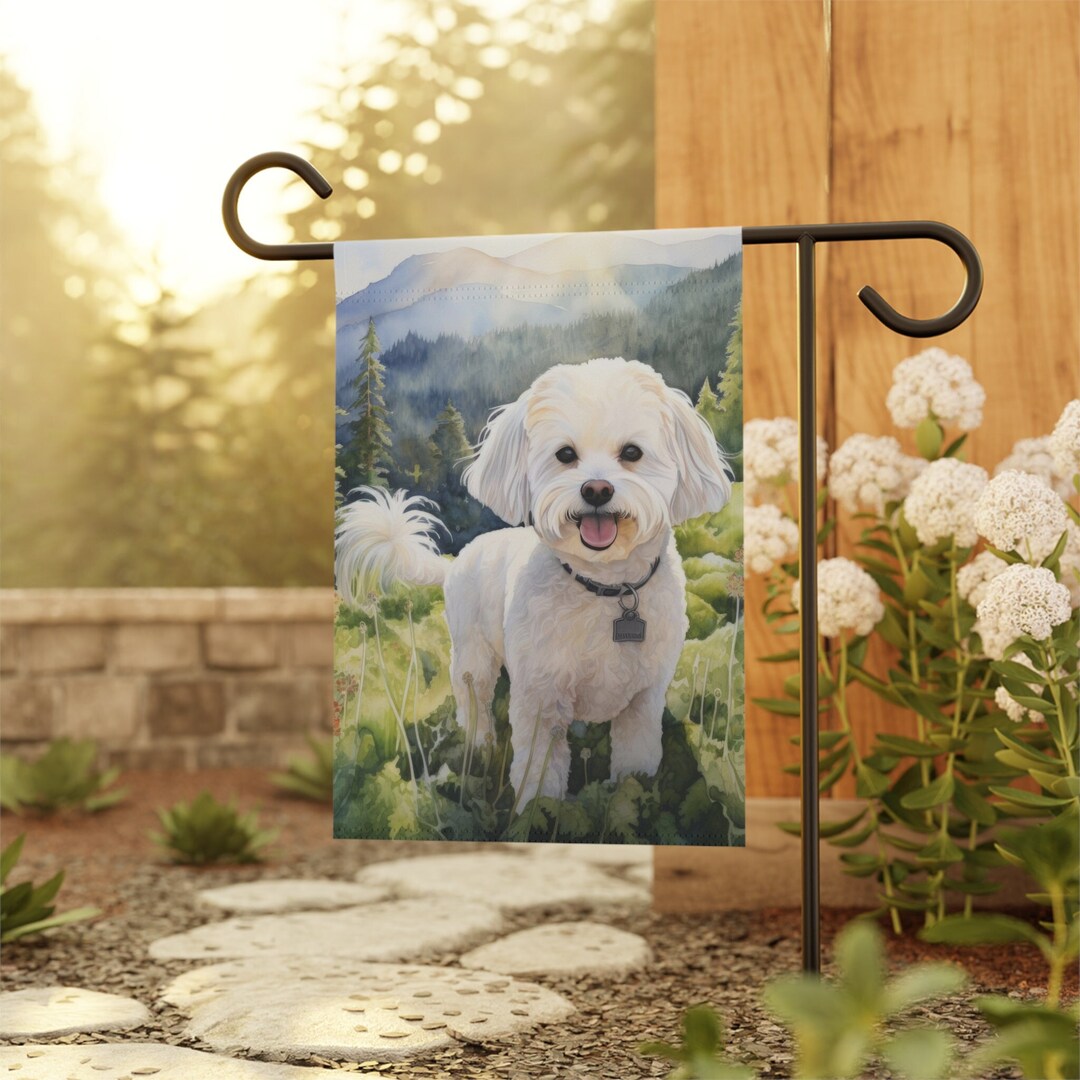 Bichon Frise Alpine Forest Garden Flag and Banner, Outdoor and Indoor ...