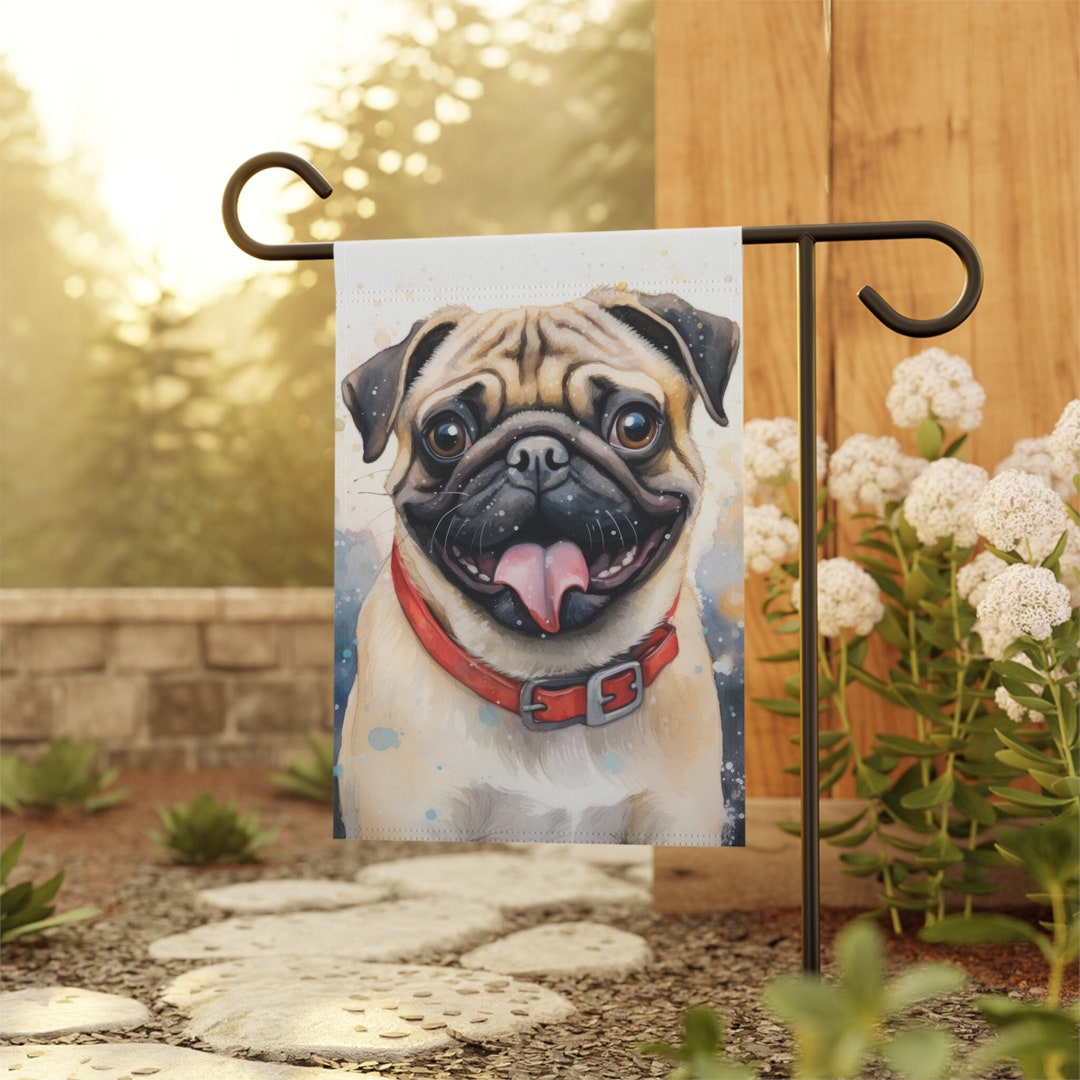 Adorable Fawn Pug Flag and Banner, Outdoor and Indoor Decor, Perfect ...