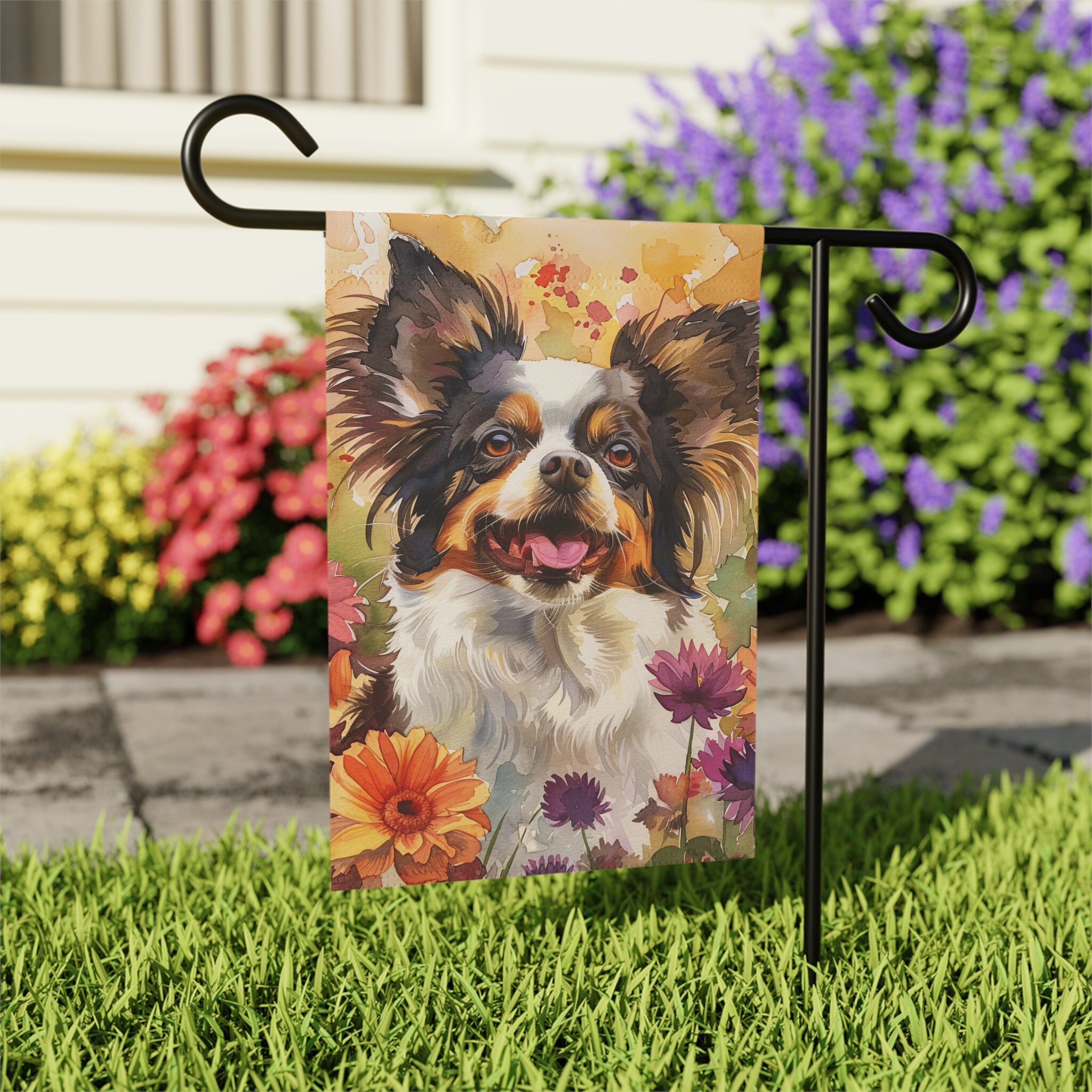 Happy Papillon Flower Garden Flag, House Welcome Banner, Outdoor Decor ...