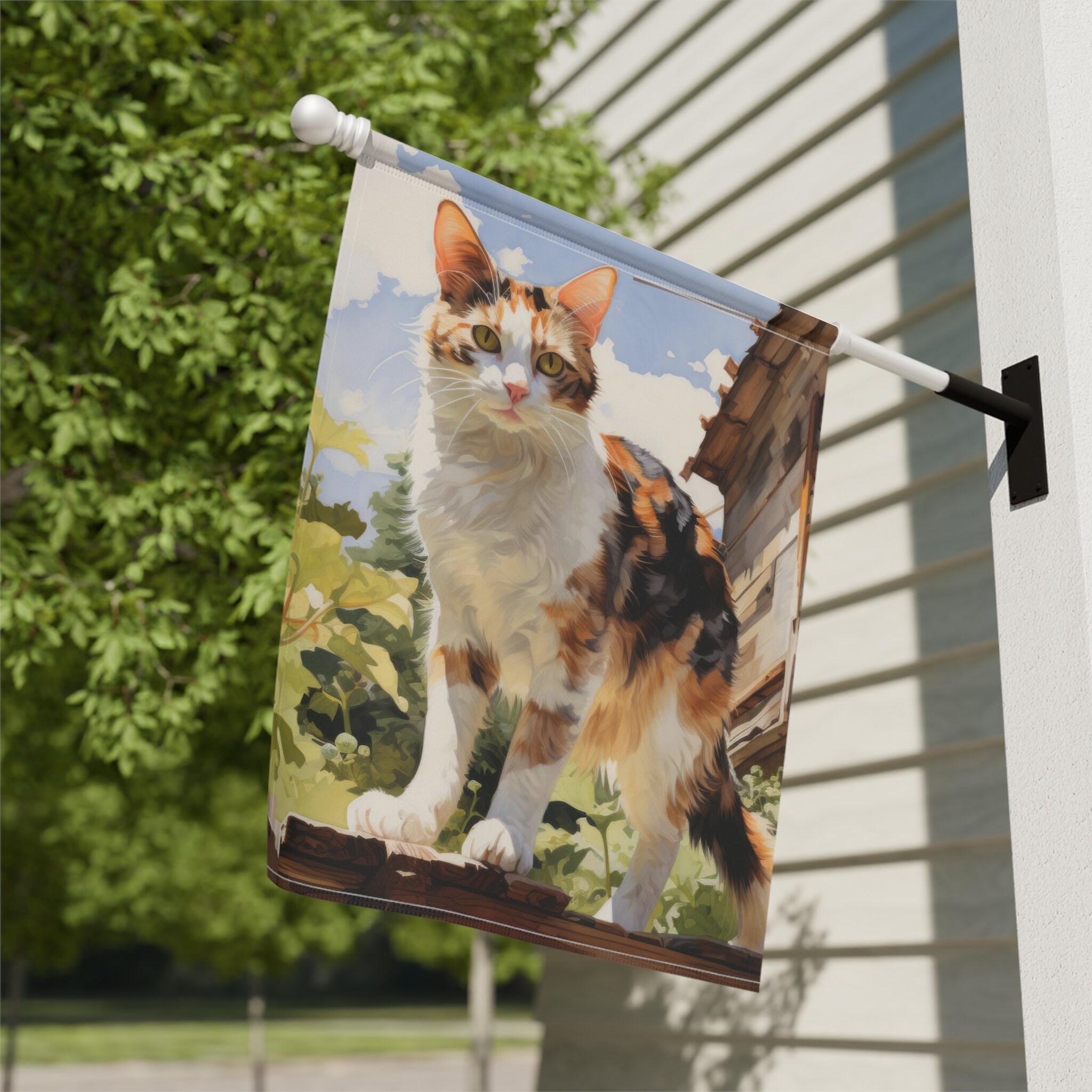 Calico cat in the Garden, Garden & House Flags sold by Pavel Mishkin ...