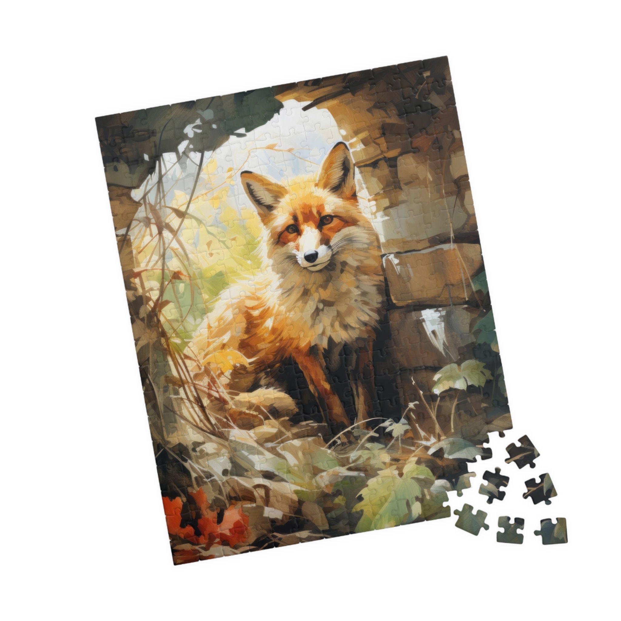 Fox Jigsaw Puzzle, Fox's Hideaway Jigsaw Puzzle, Watercolor Art 110 ...