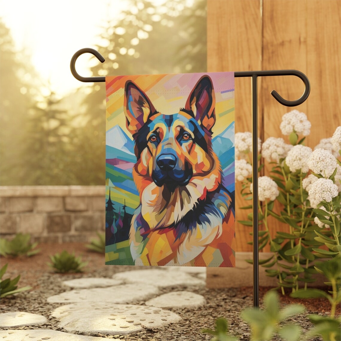 Colorful Noble German Shepherd Garden & House Flag, Dog Banner, Fauvism ...