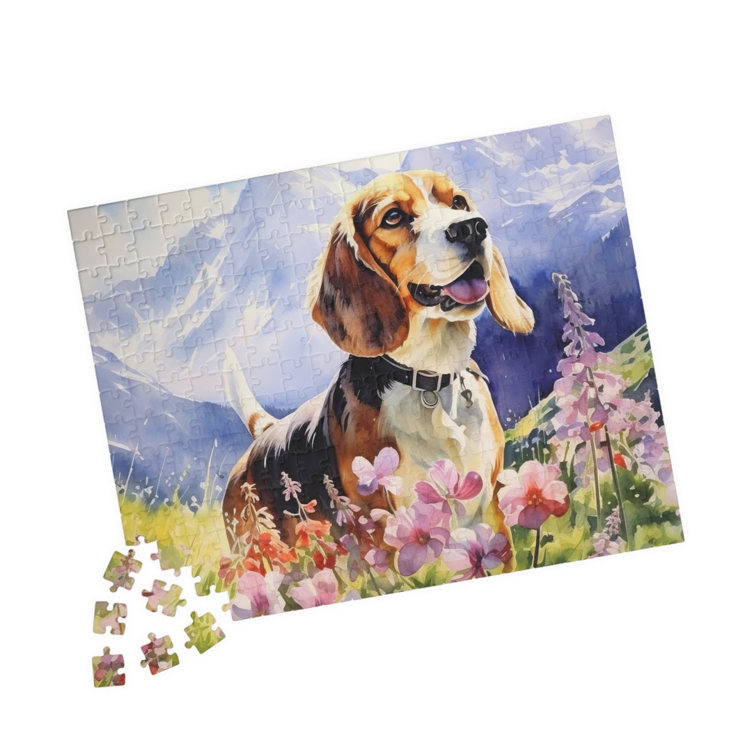 Beagle Floral Hilltop Jigsaw Puzzle, Chipboard Dog Puzzle, Spring ...