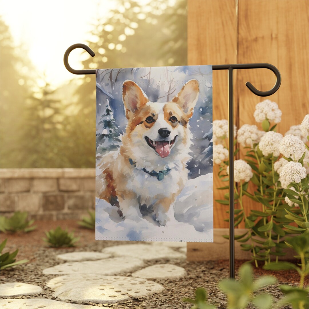 Snowy Corgi Garden and House Flag, Winter Corgi Flag, Watercolor Art ...