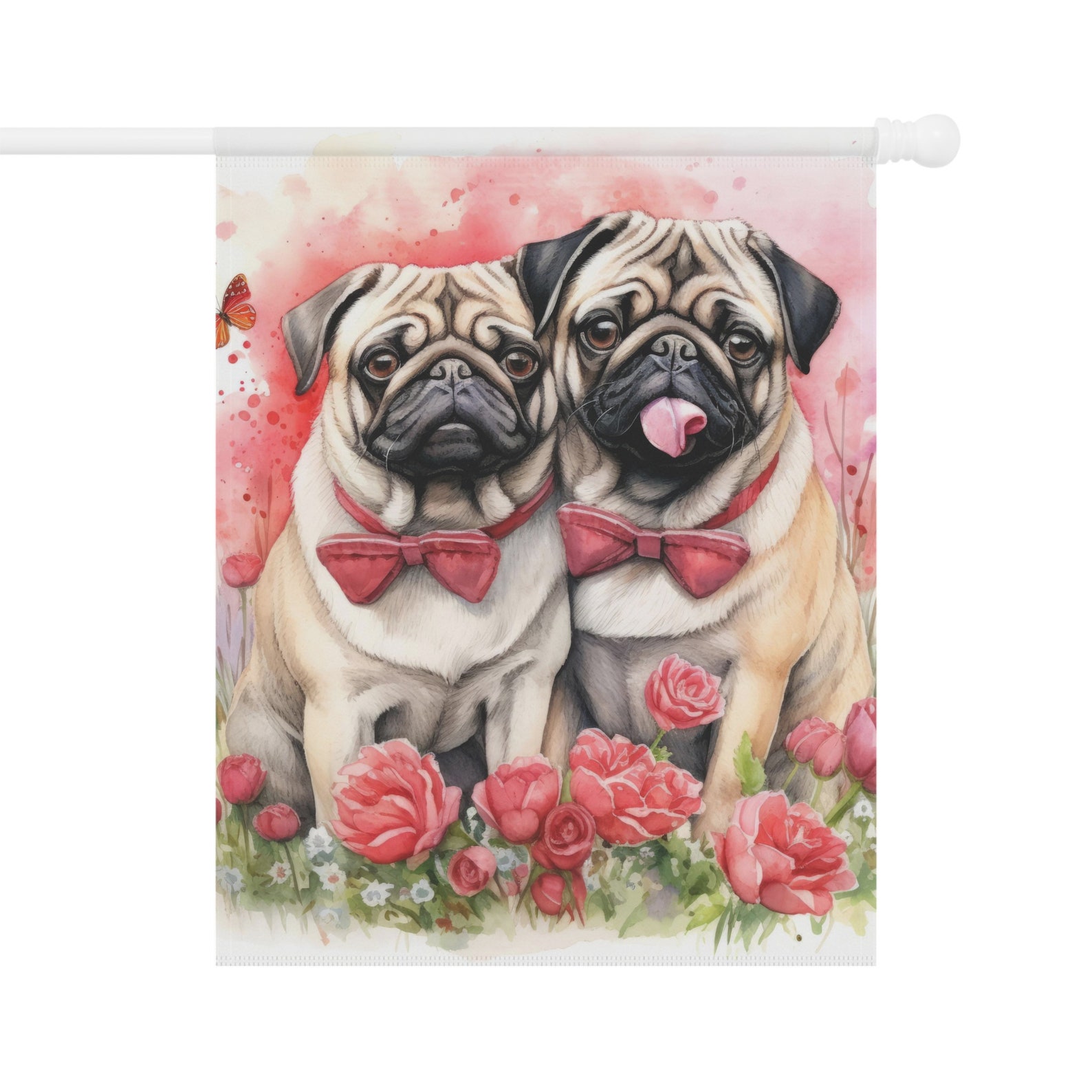 Adorable Pugs Valentines Flag and Banner, Outdoor Decor, Perfect Gift ...