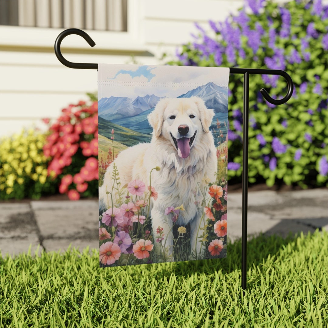 Great Pyrenees Alpine Meadow Garden Flag and Banner, Outdoor Decor ...