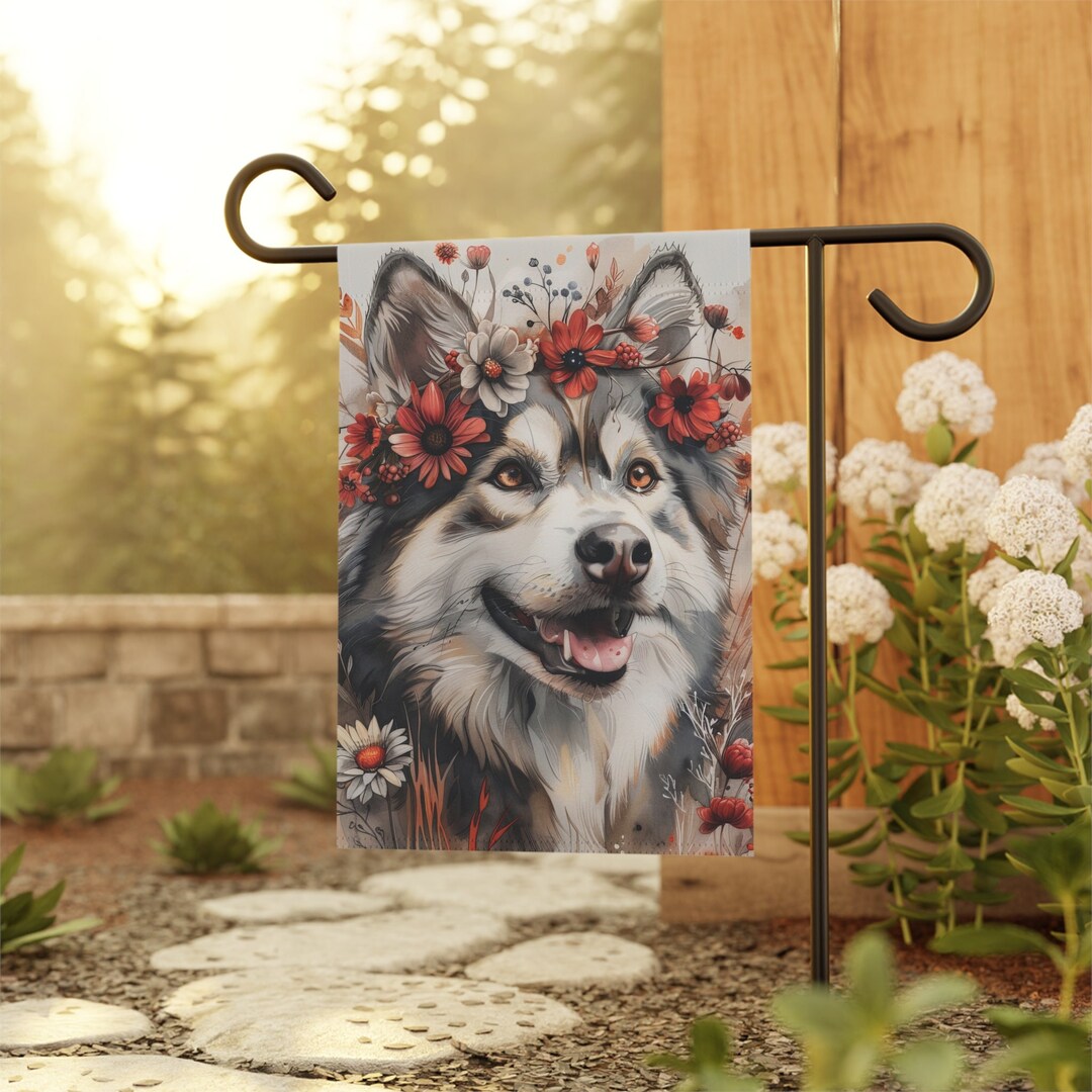 Husky Flower Garden Flag, Dog Welcome Banner, Autumn Home Decor, 12x18 ...