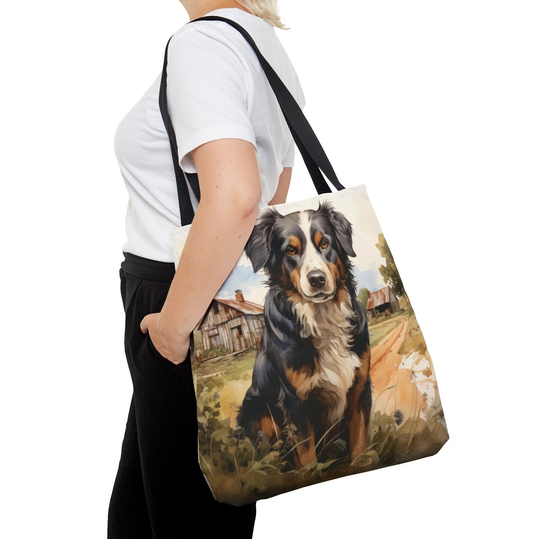 Australian Shepherd Farm Tote Bag, Spring Dog Shopping Bag, Grocery Bag ...