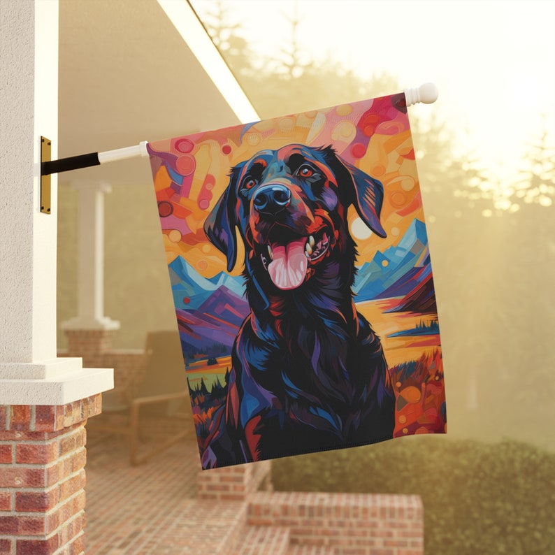 Vibrant Trippy Black Lab Garden & House Flag, Labrador Dog Banner ...