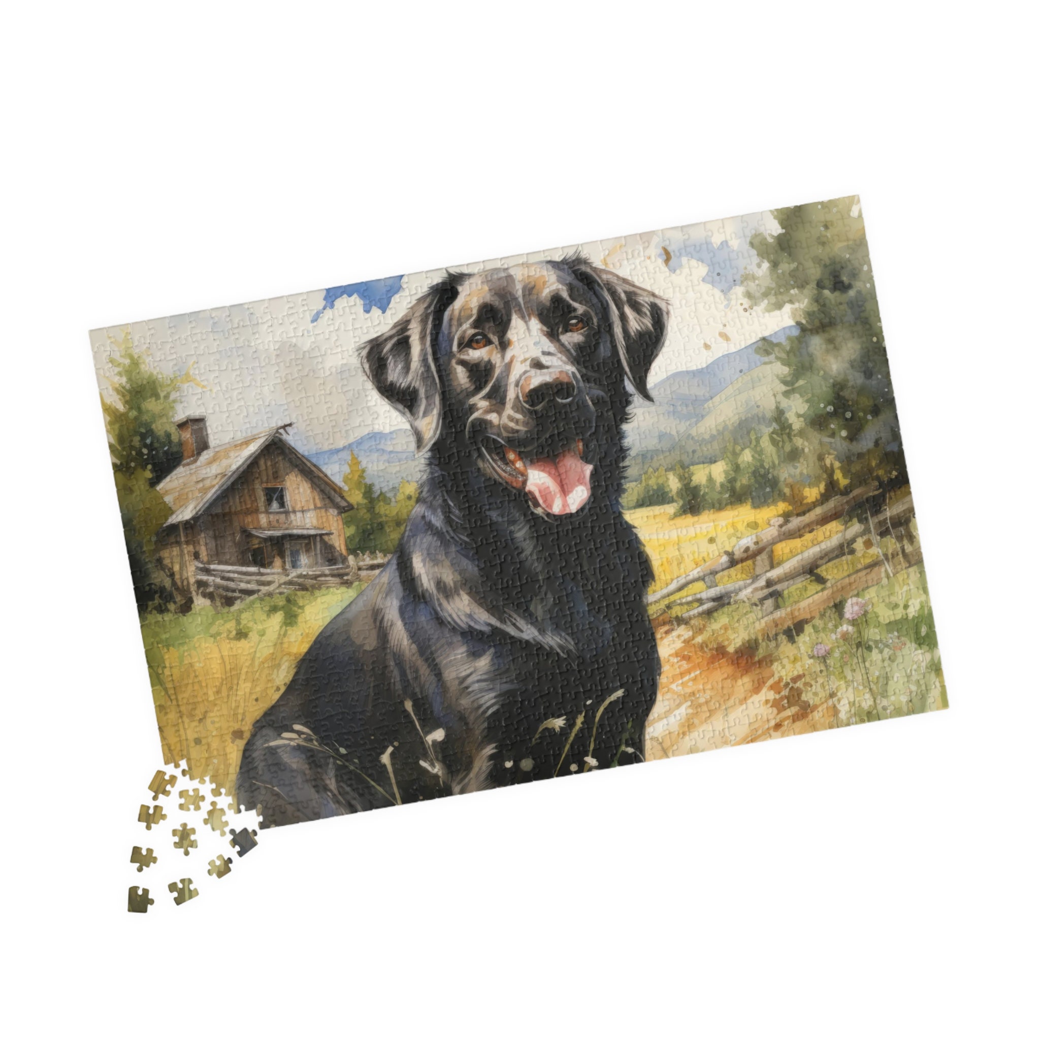 Happy Black Labrador on Farm Jigsaw Puzzle, Chipboard Dog Puzzle, Home ...