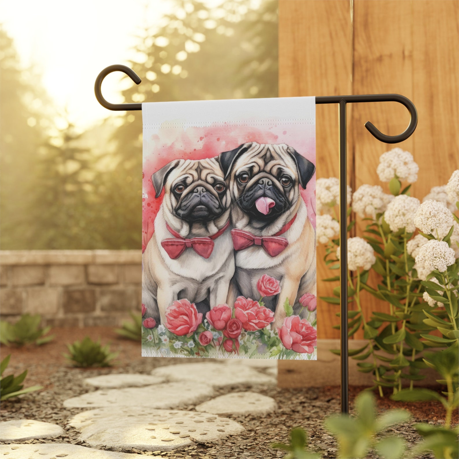Adorable Pugs Valentines Flag and Banner, Outdoor Decor, Perfect Gift ...