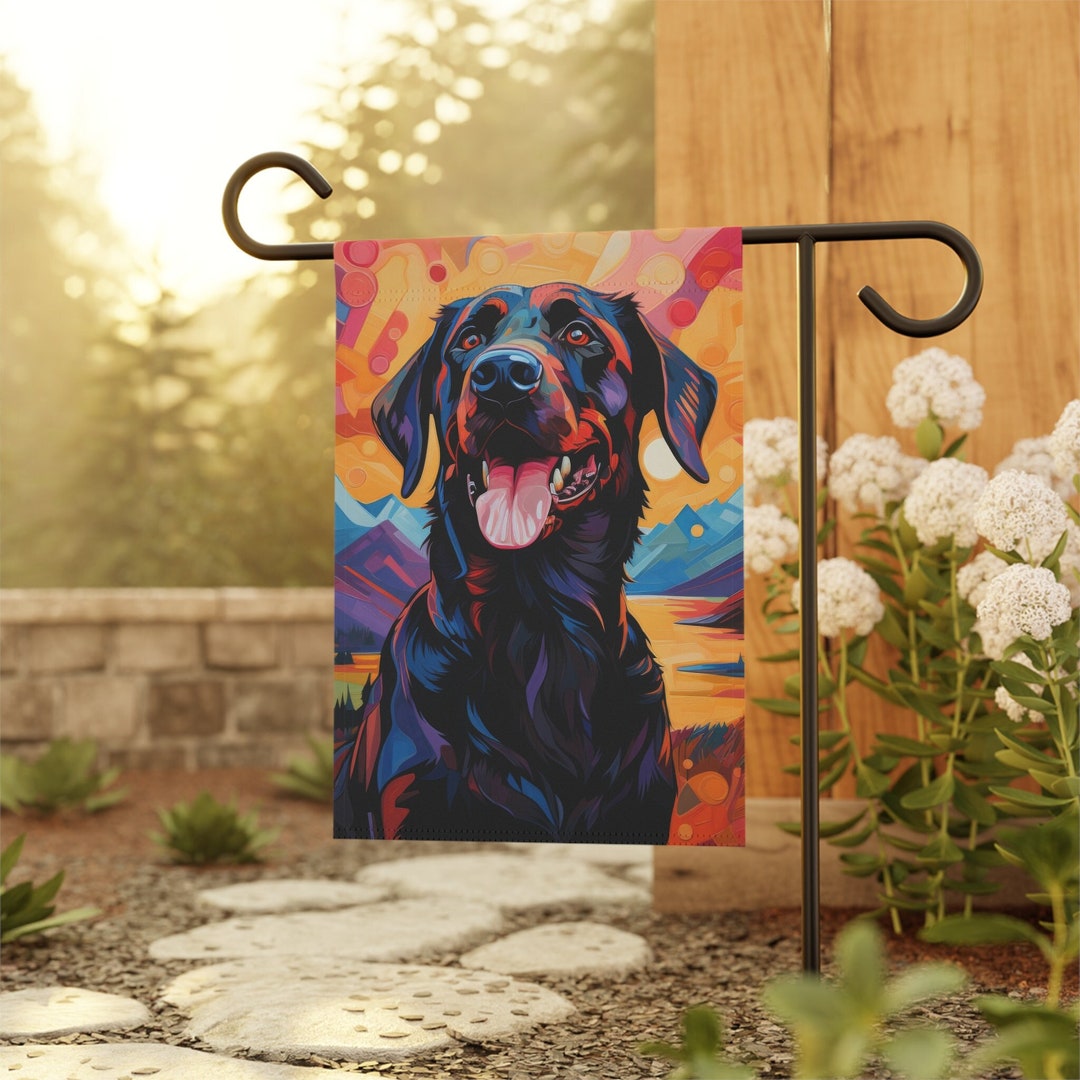 Vibrant Trippy Black Lab Garden & House Flag, Labrador Dog Banner ...