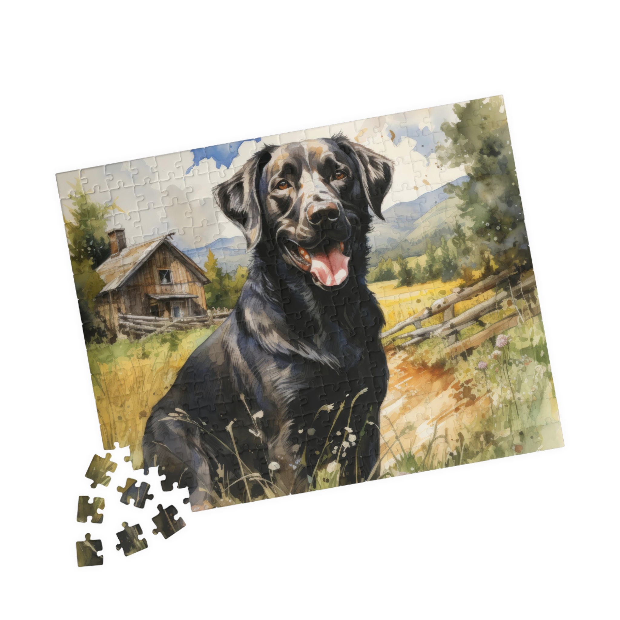 Happy Black Labrador on Farm Jigsaw Puzzle, Chipboard Dog Puzzle, Home ...