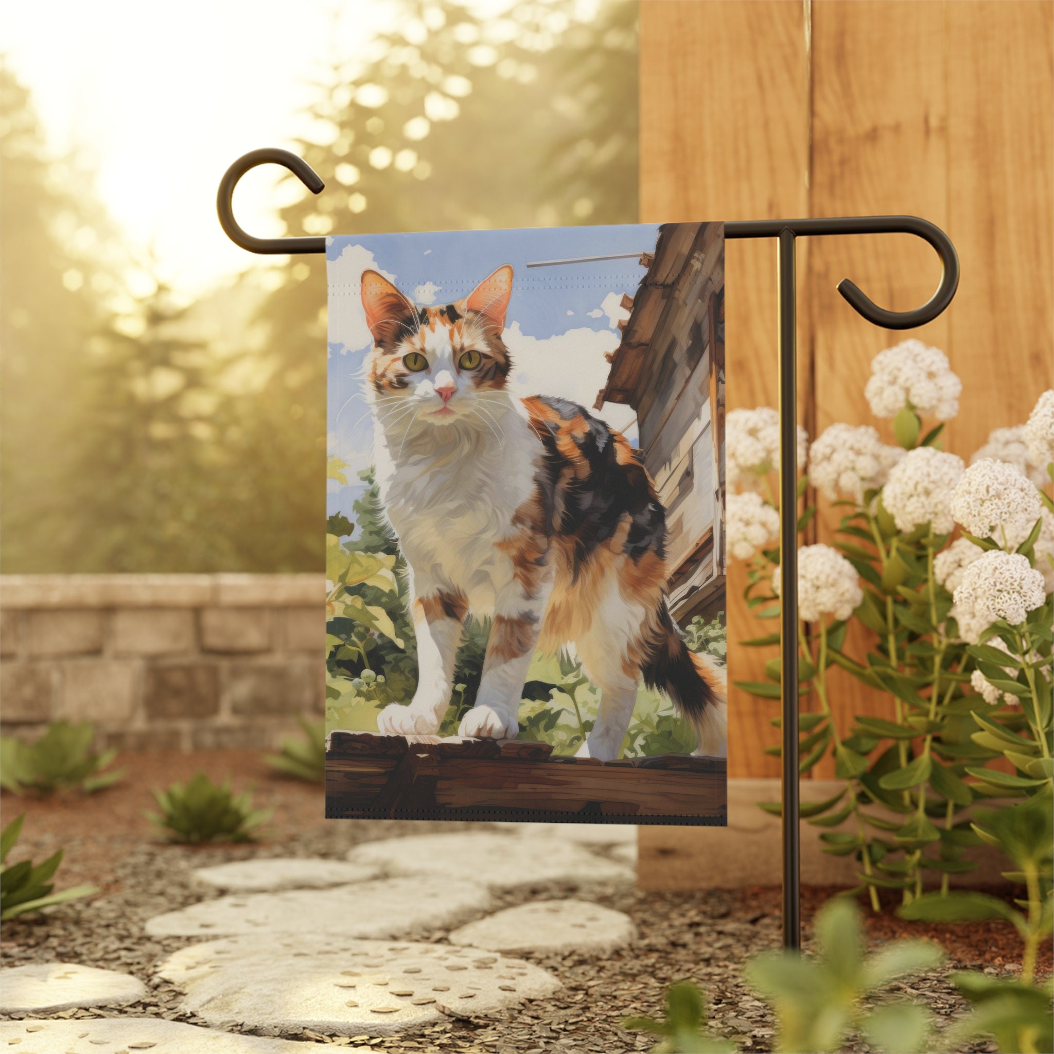 Calico cat in the Garden, Garden & House Flags sold by Pavel Mishkin ...