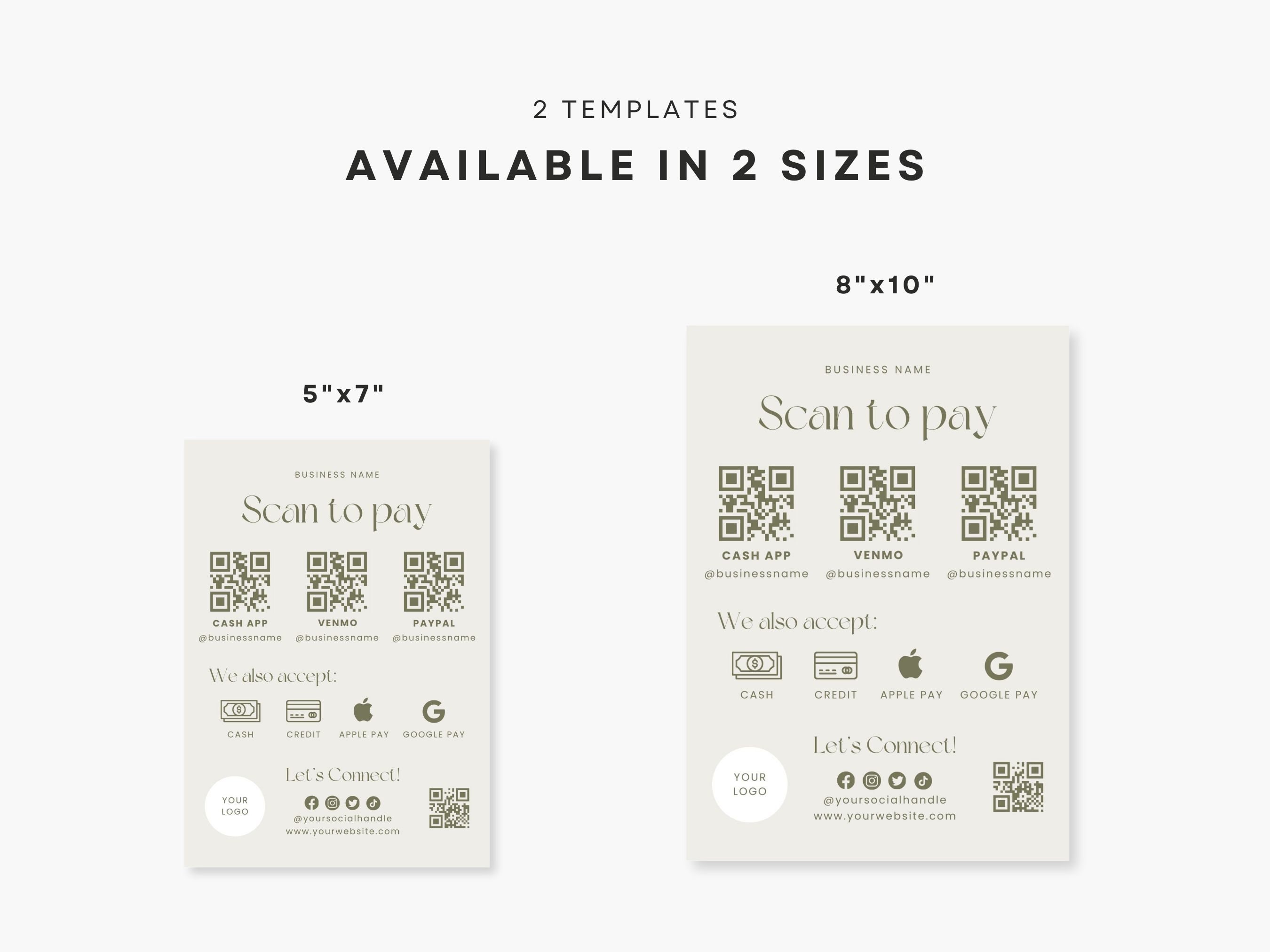 Editable Scan to Pay Template, Printable Small Business Payment Sign ...