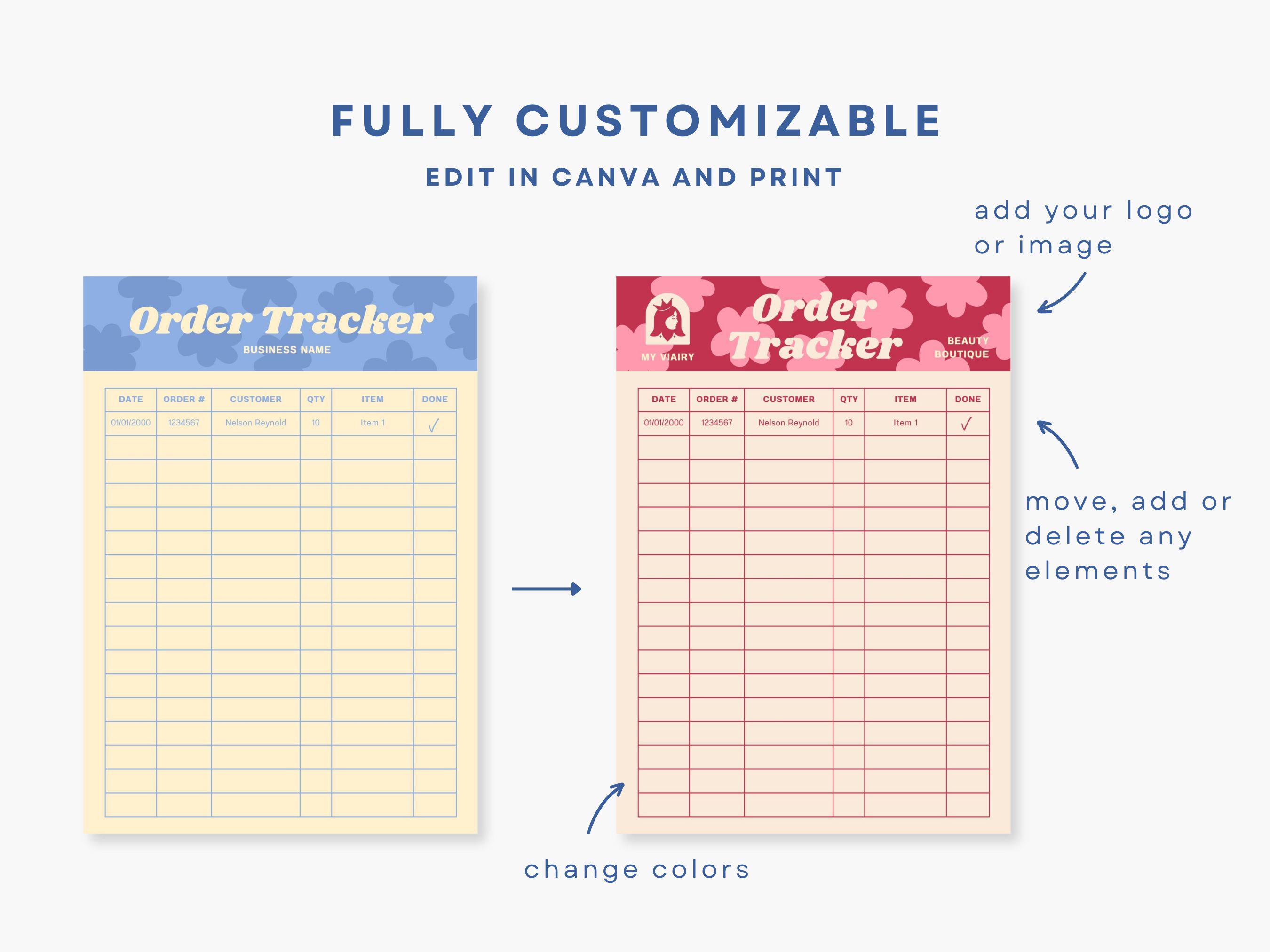 Retro Editable Order Tracker Template, Printable Small Business ...