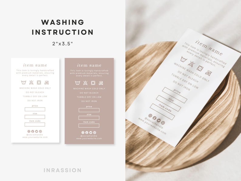 Printable Washing Instructions Card Template, Clothing Care Guide Card ...