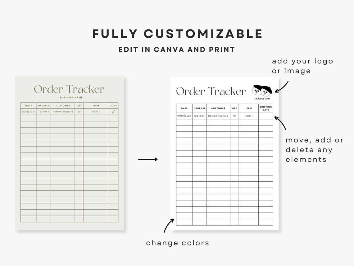 Editable Order Tracker Template, Printable Small Business Inventory ...