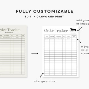 Editable Order Tracker Template, Printable Small Business Inventory ...