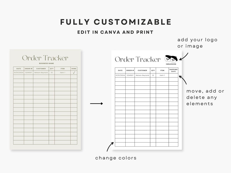 Editable Order Tracker Template, Printable Small Business Inventory ...