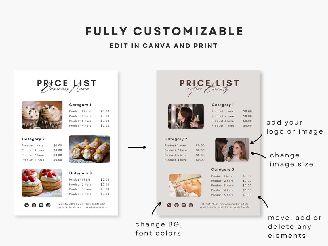 DIY Price List Template, Editable Small Business Price List Design, Printable Beauty Salon Price ...