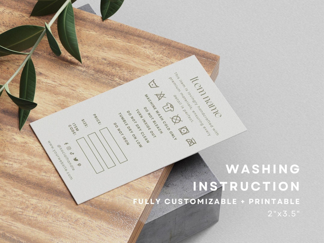 Printable Washing Instructions Card Template, Clothing Care Guide Card ...
