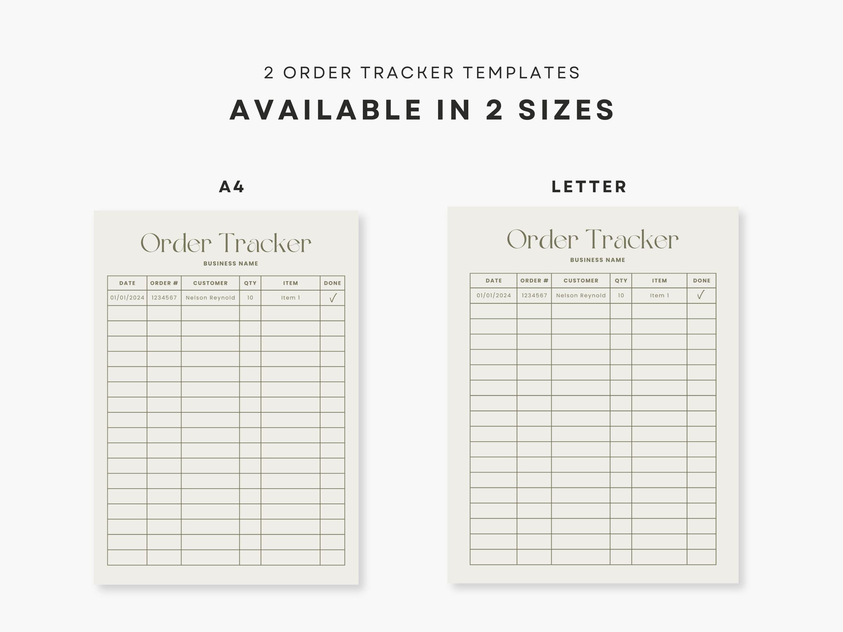 Editable Order Form Tracker Template, Order Form Small Business ...