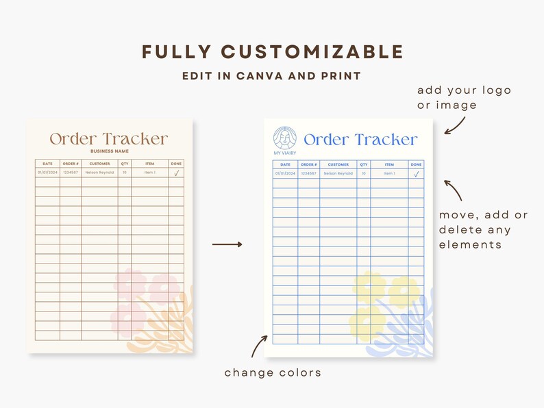 Editable Order Tracker Template, Printable Small Business Inventory ...