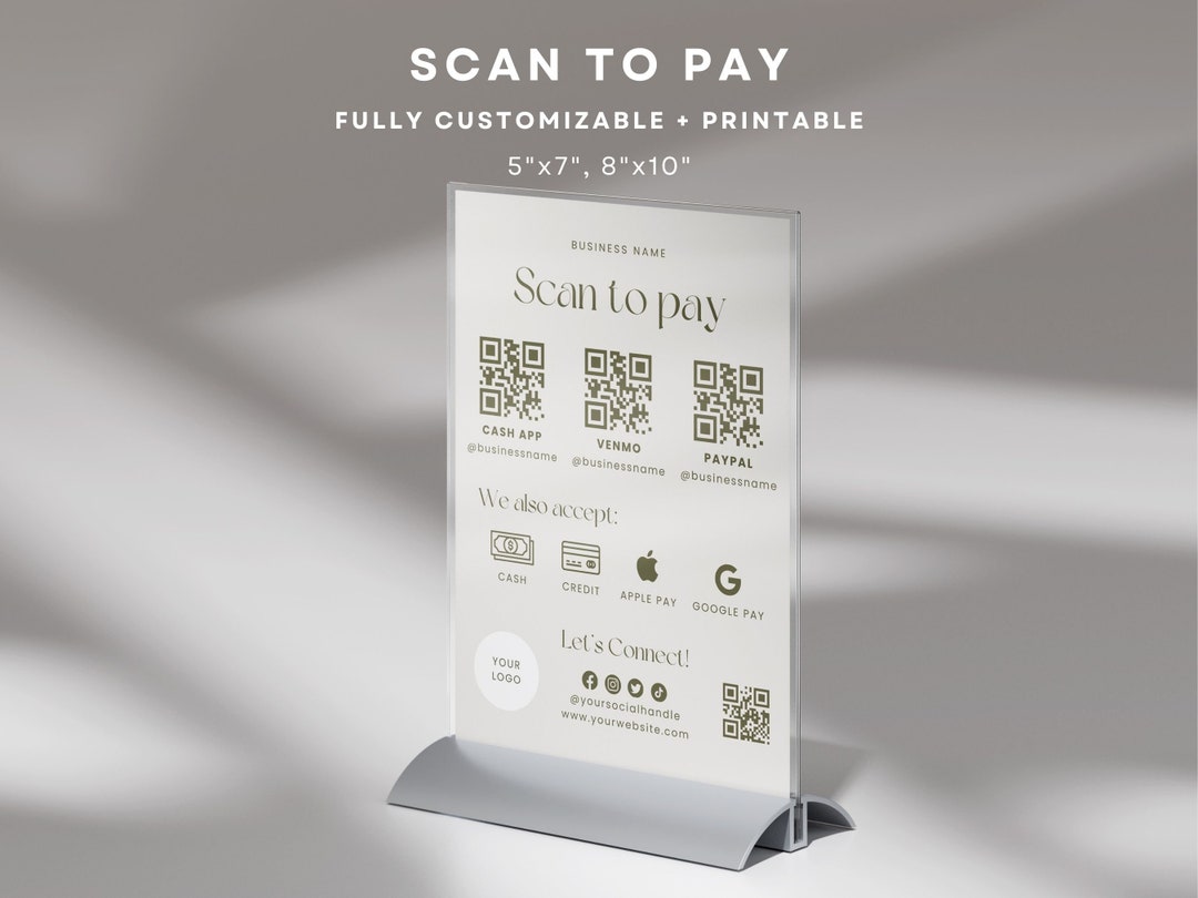 Editable Scan to Pay Template, Printable Small Business Payment Sign ...