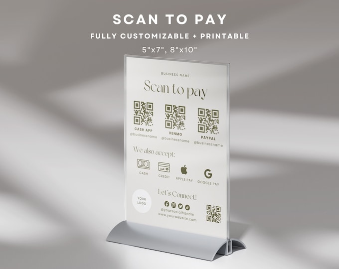 Editable Scan to Pay Sign for Medspa, Lash Artist, Digital Payment QR ...