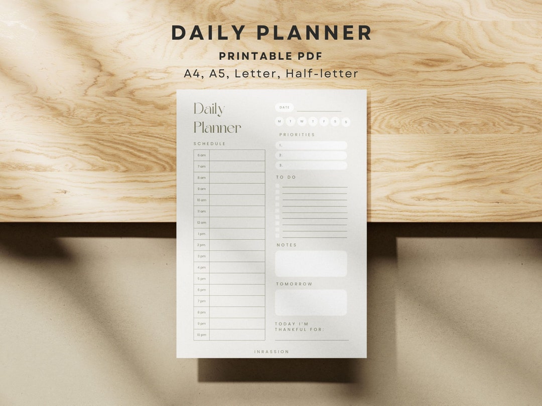 Daily Planner Printable PDF, to Do List Day Schedule Template, Work Day ...