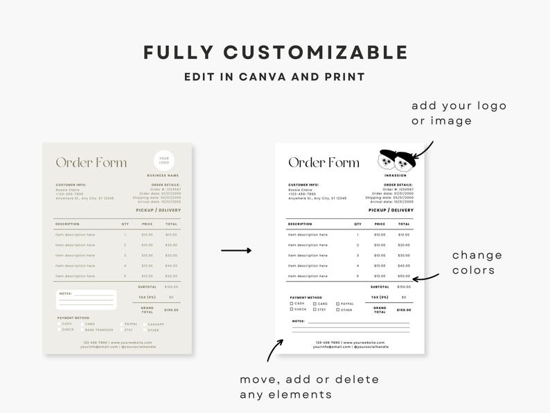 Editable Order Form Tracker Template, Order Form Small Business ...