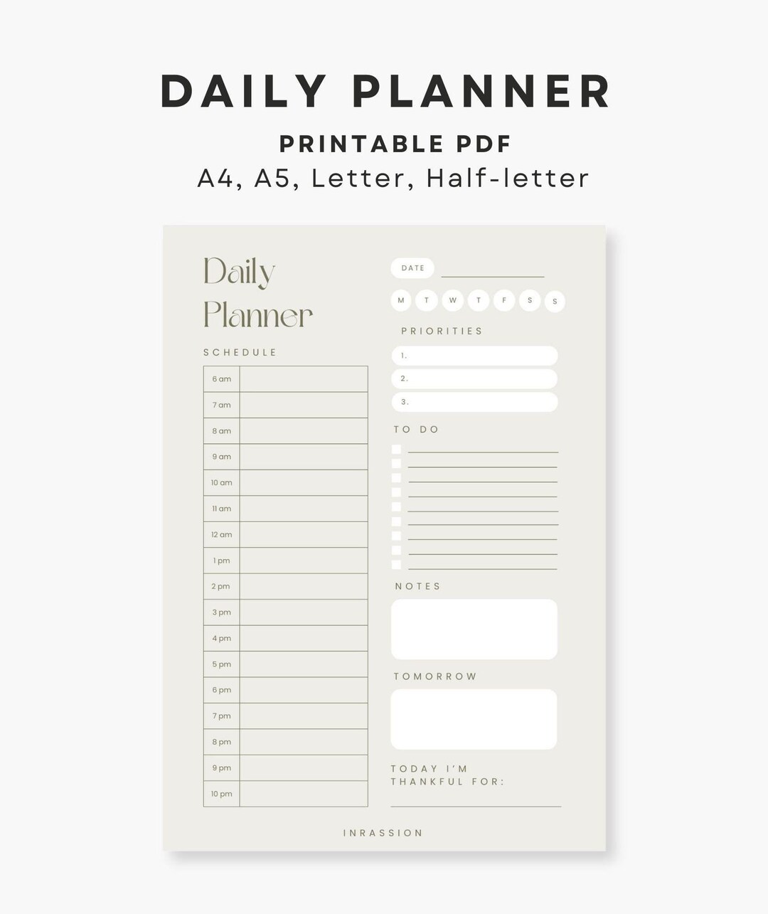 Daily Planner Printable PDF, to Do List Day Schedule Template, Work Day ...