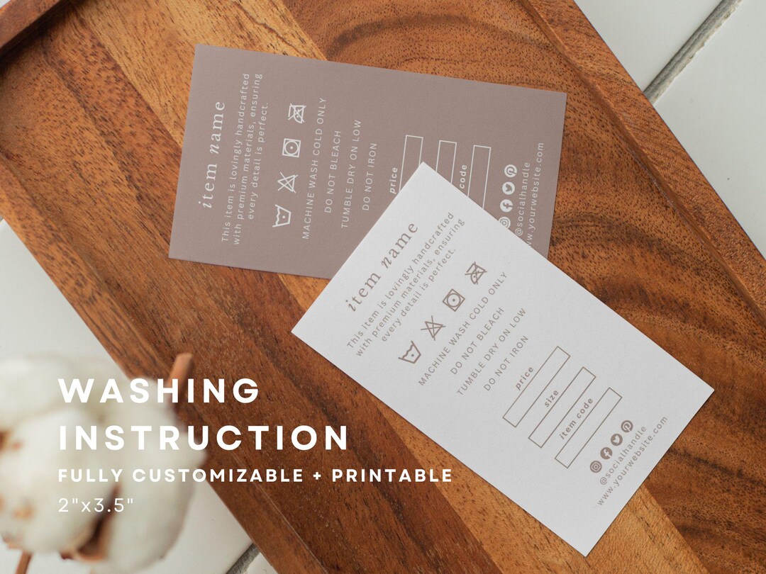 Printable Washing Instructions Card Template, Clothing Care Guide Card ...