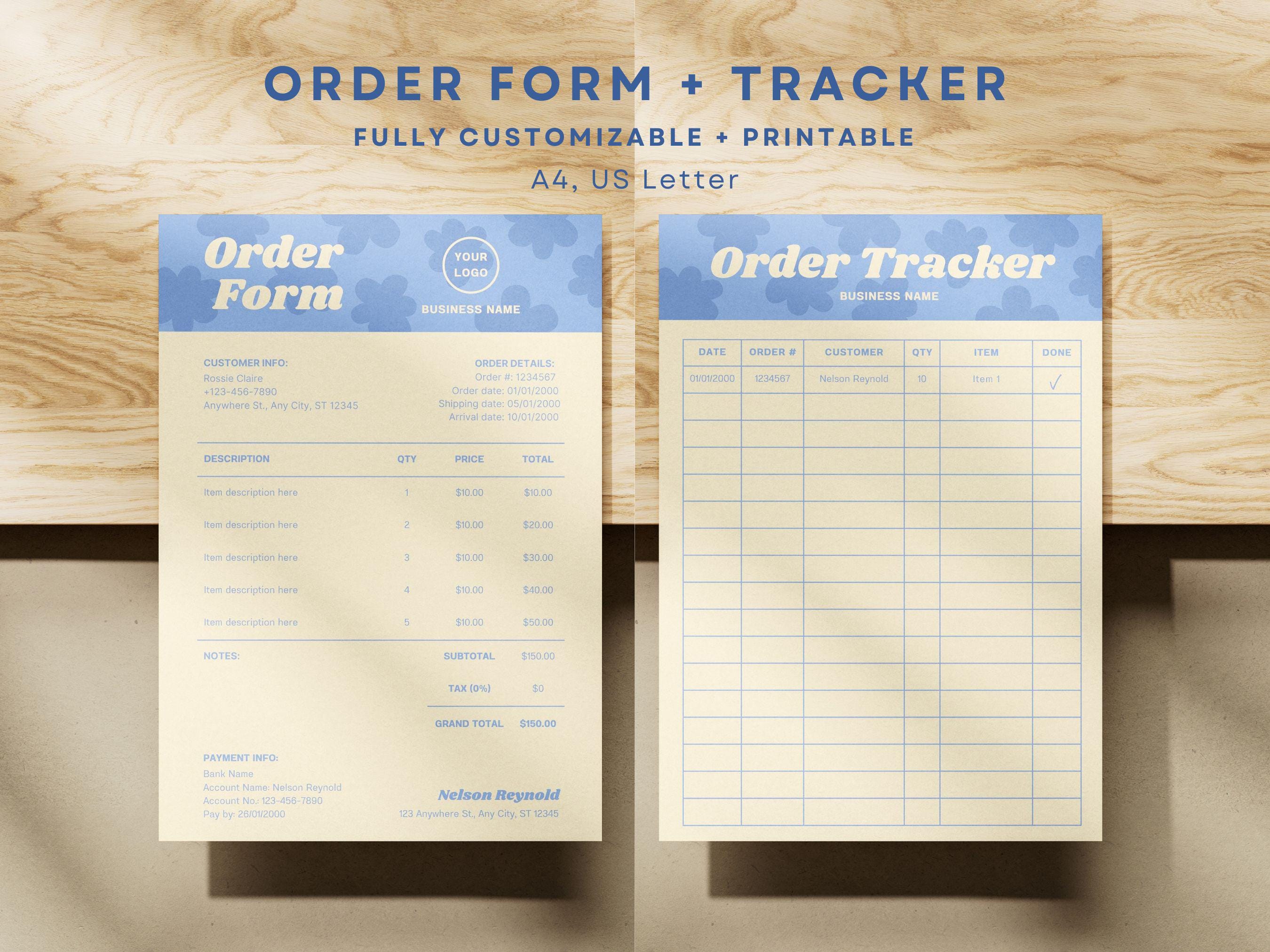 Retro Editable Order Form Template, Printable Small Business Order Form ...