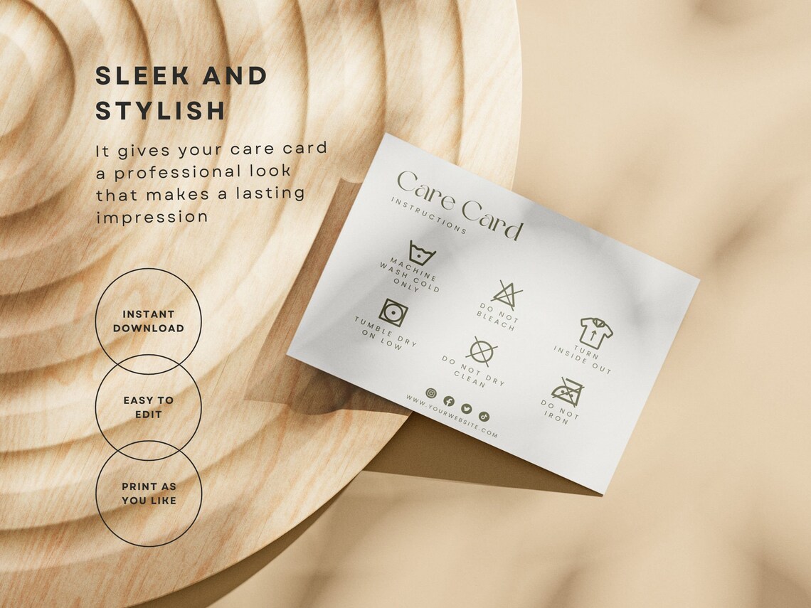 Printable Washing Instructions Card Template, Clothing Care Guide Card ...