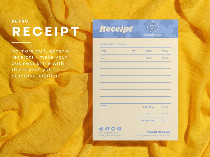 Retro Receipt Template, Custom Business Receipt, Canva Printable Small ...