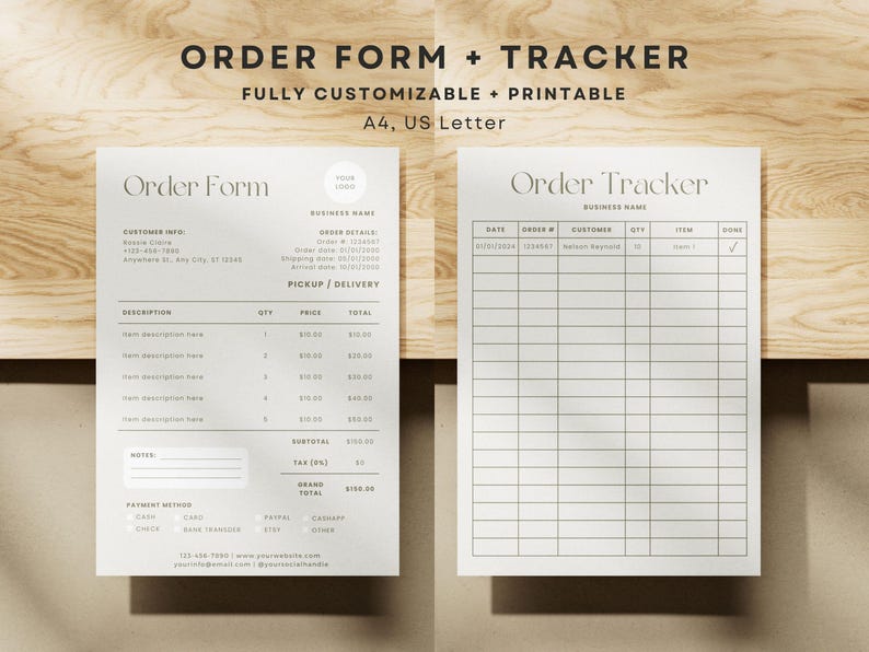 Editable Order Form Tracker Template, Order Form Small Business ...