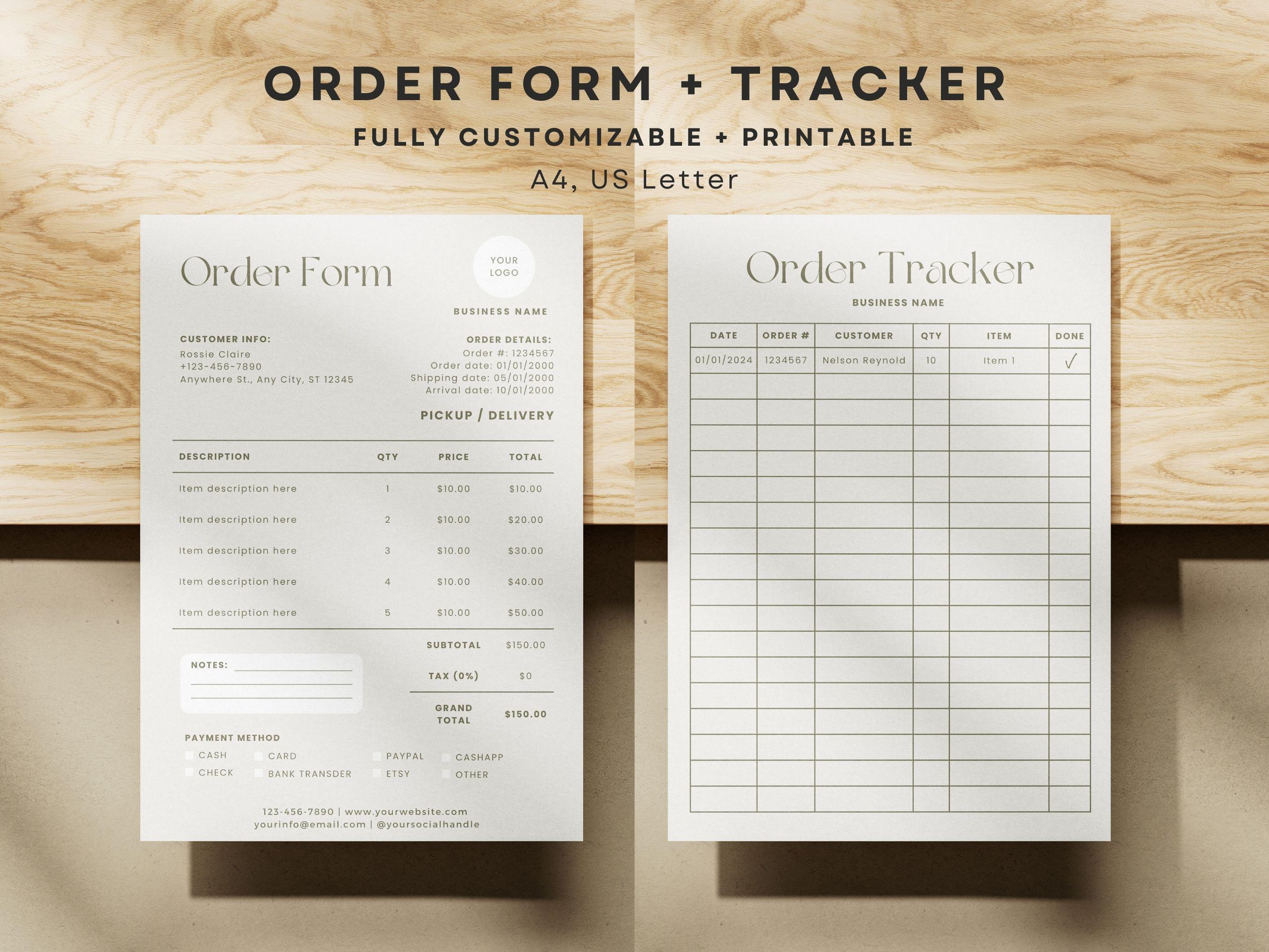 Editable Order Form Tracker Template, Order Form Small Business ...