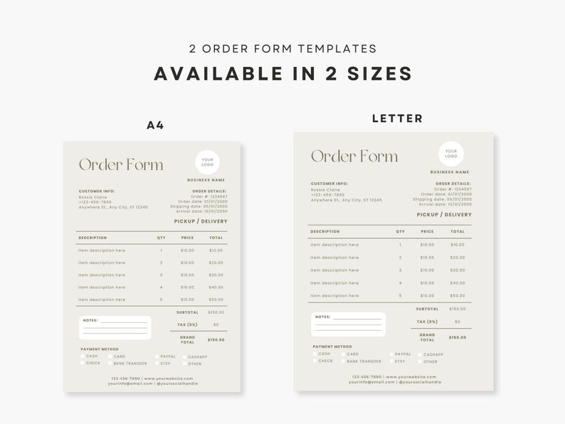 Editable Order Form Tracker Template, Order Form Small Business ...