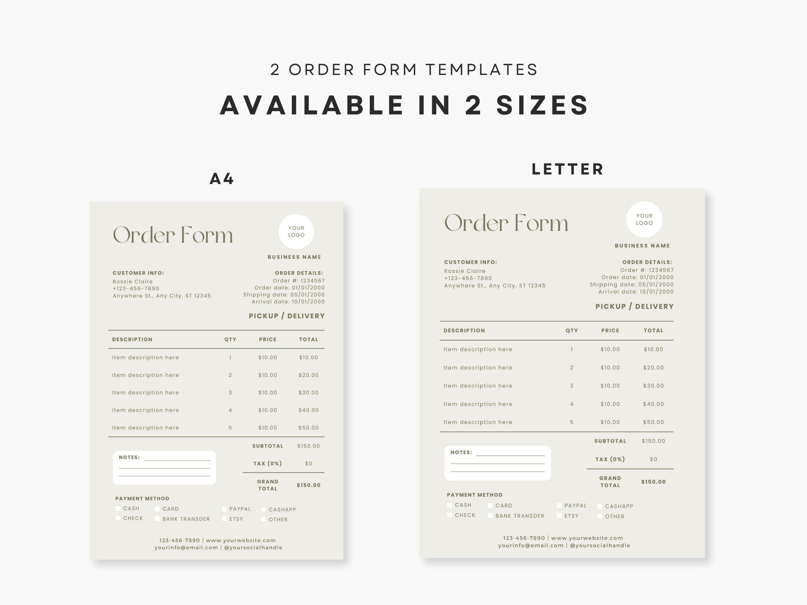 Editable Order Form Tracker Template, Order Form Small Business ...