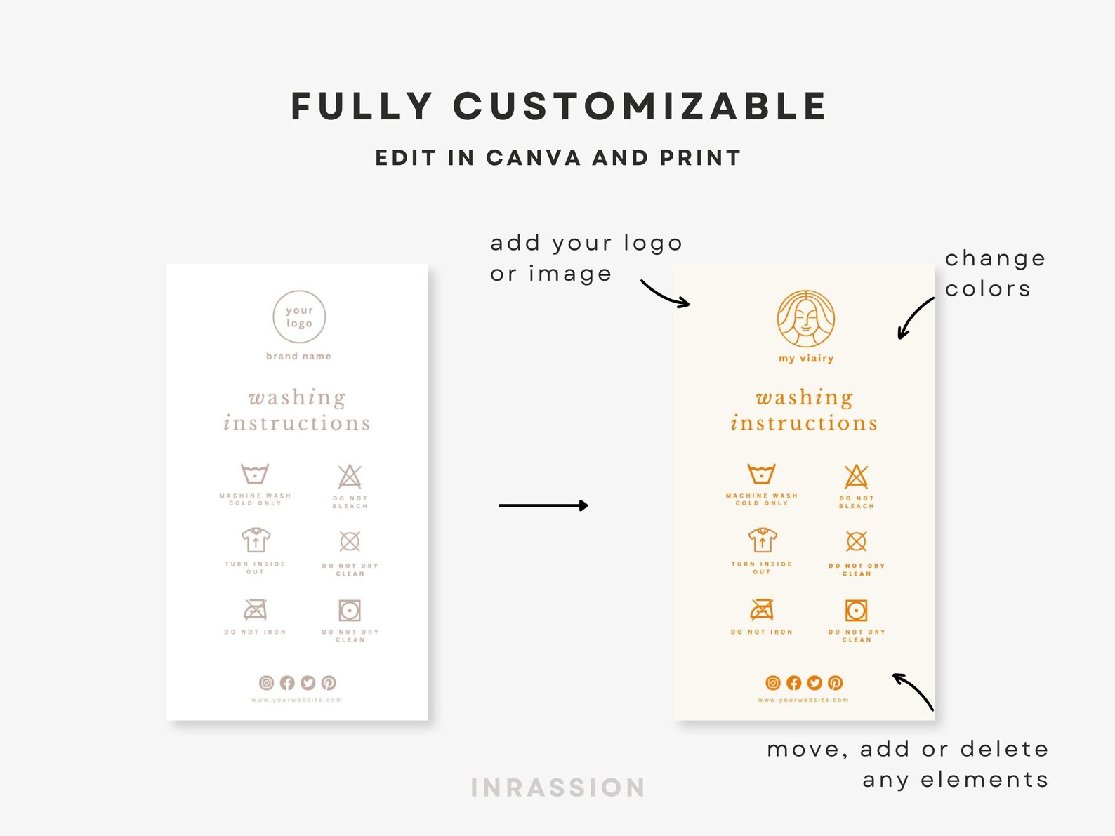 Editable Washing Instructions Card, Printable Shirt Washing Care Card ...
