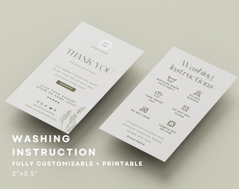 Printable Washing Instructions Card Template, Clothing Care Guide Card ...