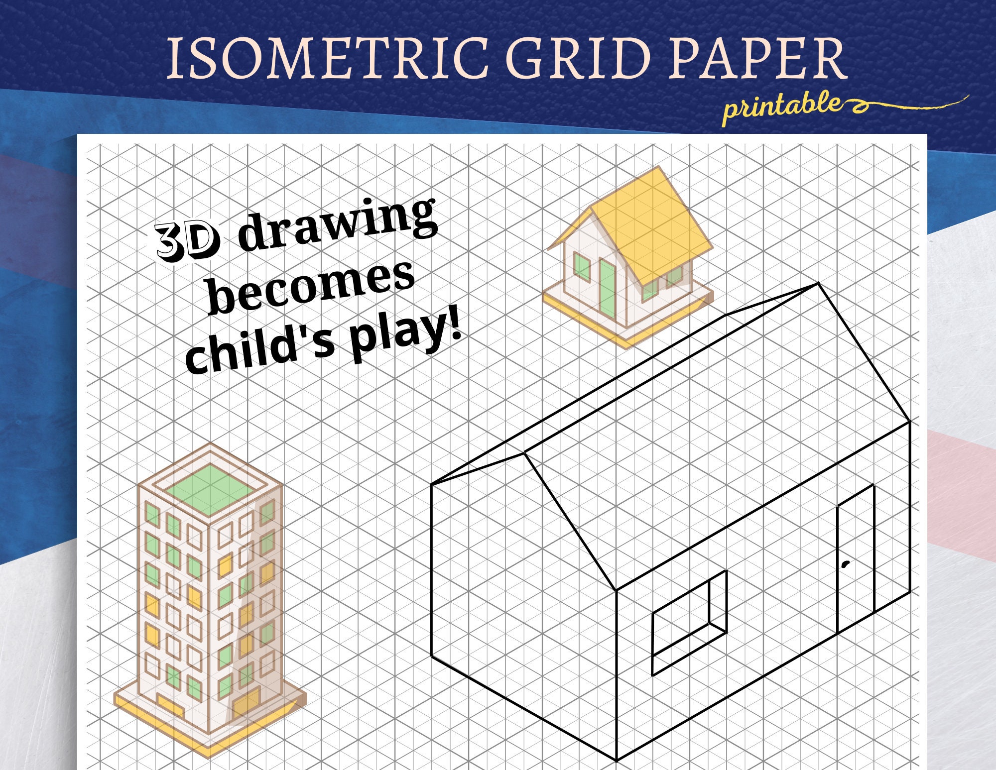 Isometric 3D Graph Paper, Triangular Grid, 3 Subdivisions, Coloring ...
