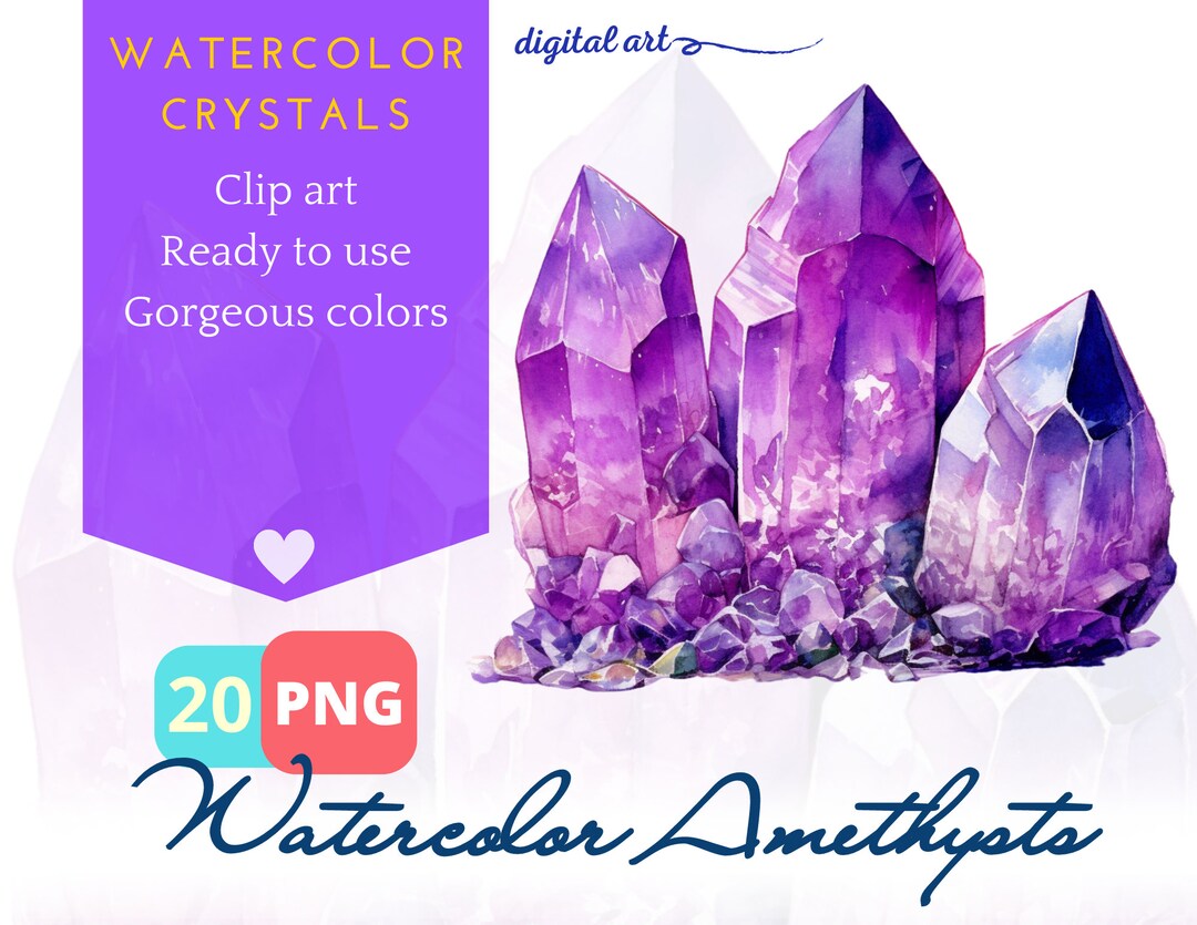 Watercolor Amethyst Gemstone 20 High Quality PNG, Transparent ...
