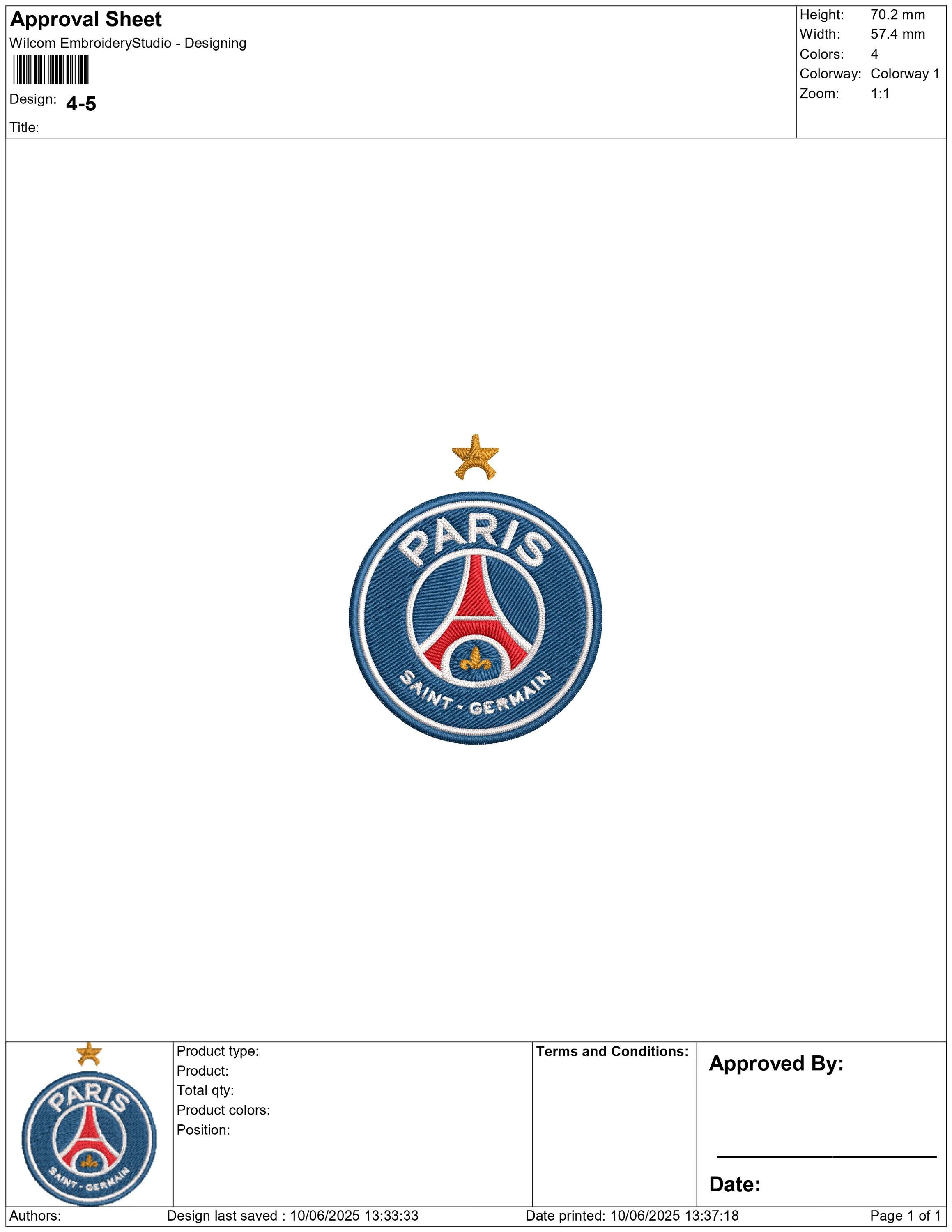 PSG Paris Saint-germain Star Champion Embroidery - 3 Sizes (7x6", 6x5 ...