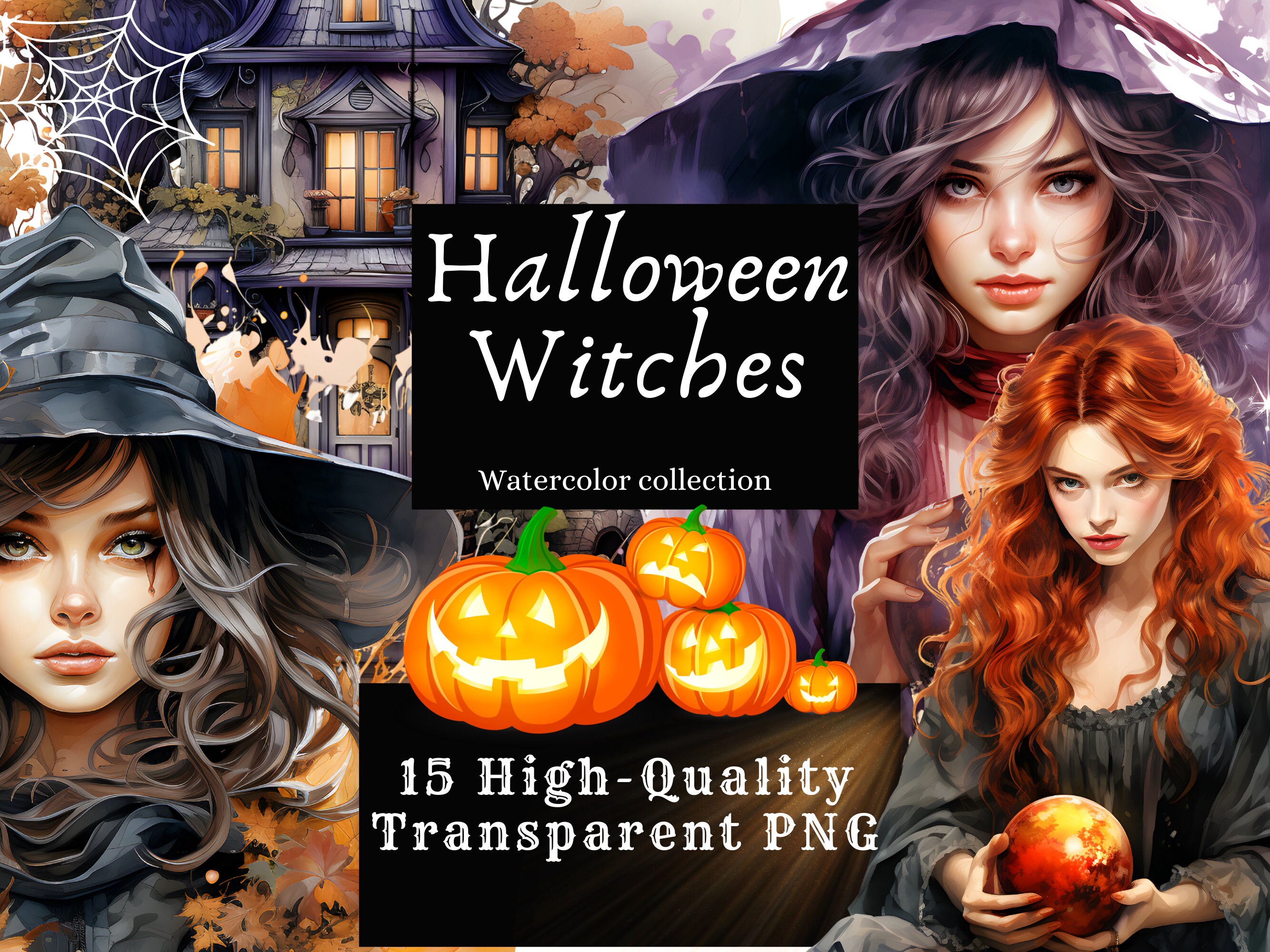 Halloween Witches Watercolor Clipart Set - 15 Digital Instant Download ...