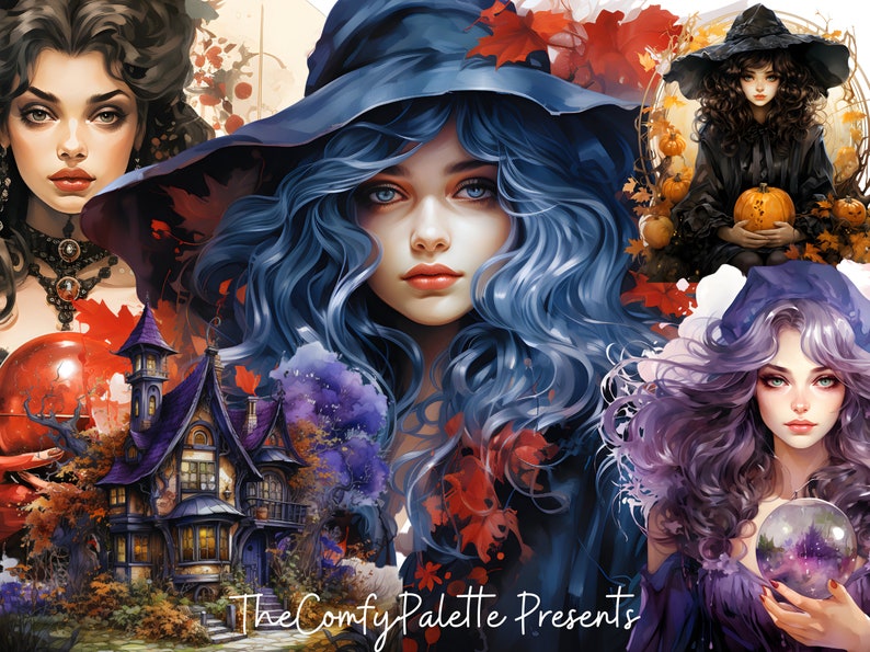 Halloween Witches Watercolor Clipart Set - 15 Digital Instant Download ...